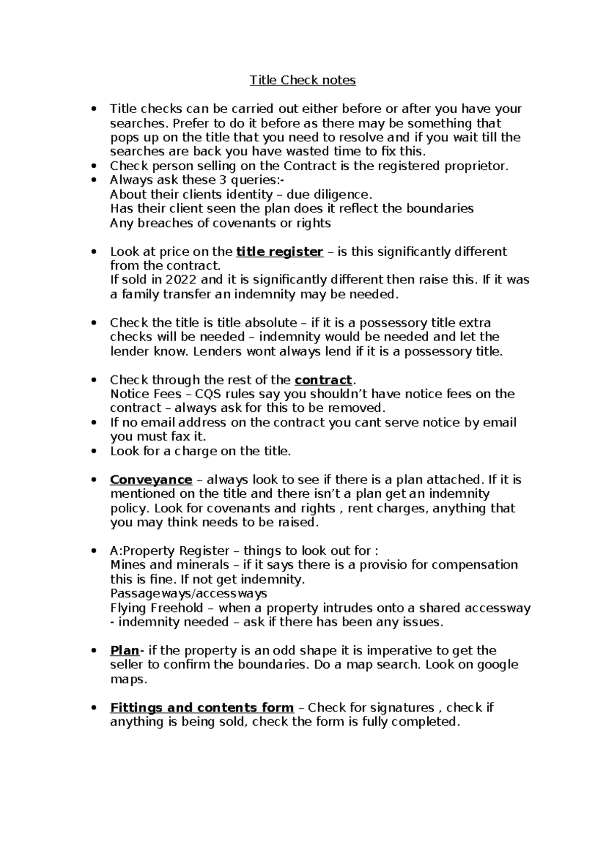 Title Check notes- purchases - Title Check notes Title checks can be ...