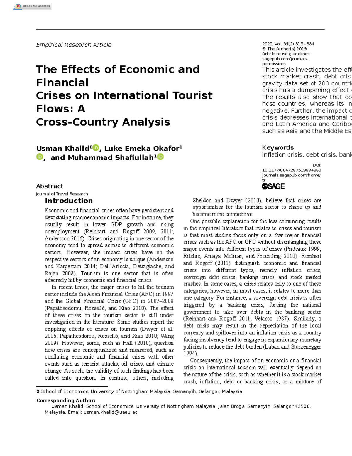 Khalid et al 2019 the effects of economic and financial crises on international tourist flows a ...