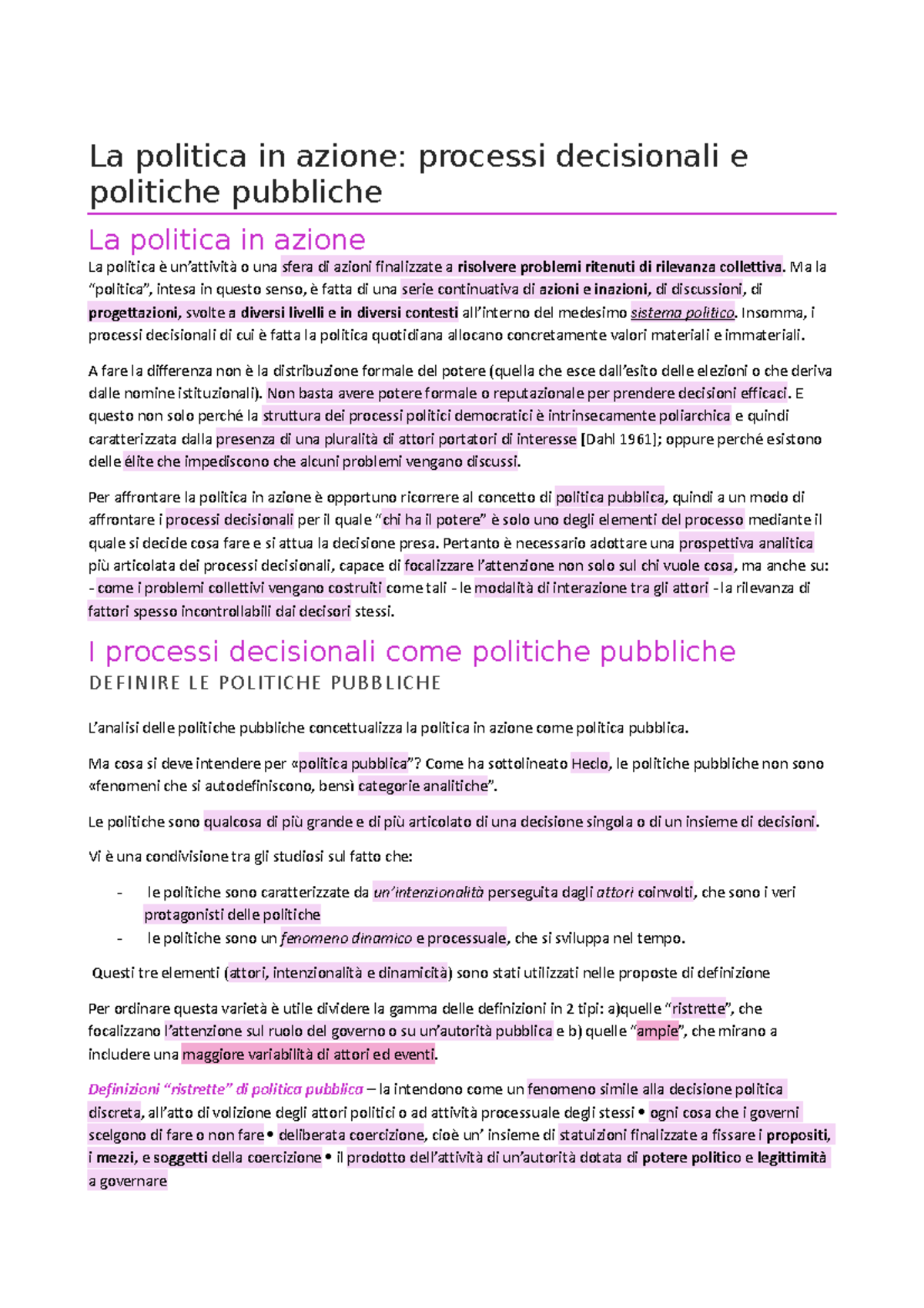 6. la politica in azione - La politica in azione: processi decisionali ...