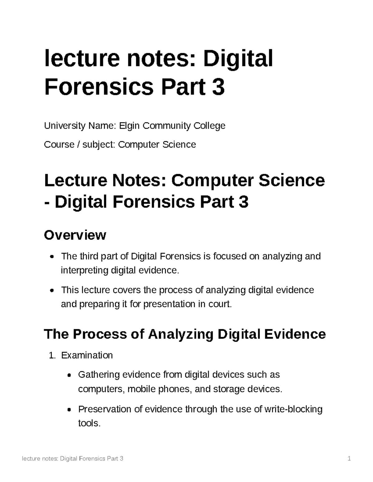 Lecture Notes Digital Forensics Part 3 Lecture Notes Digital Forensics Part 3 University Name