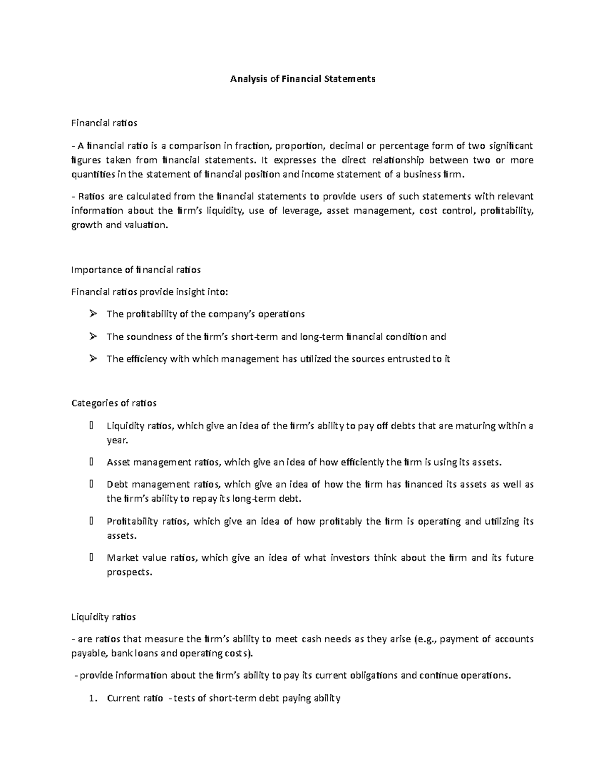 Analysis of Financial Statements - Analysis of Financial Statements ...