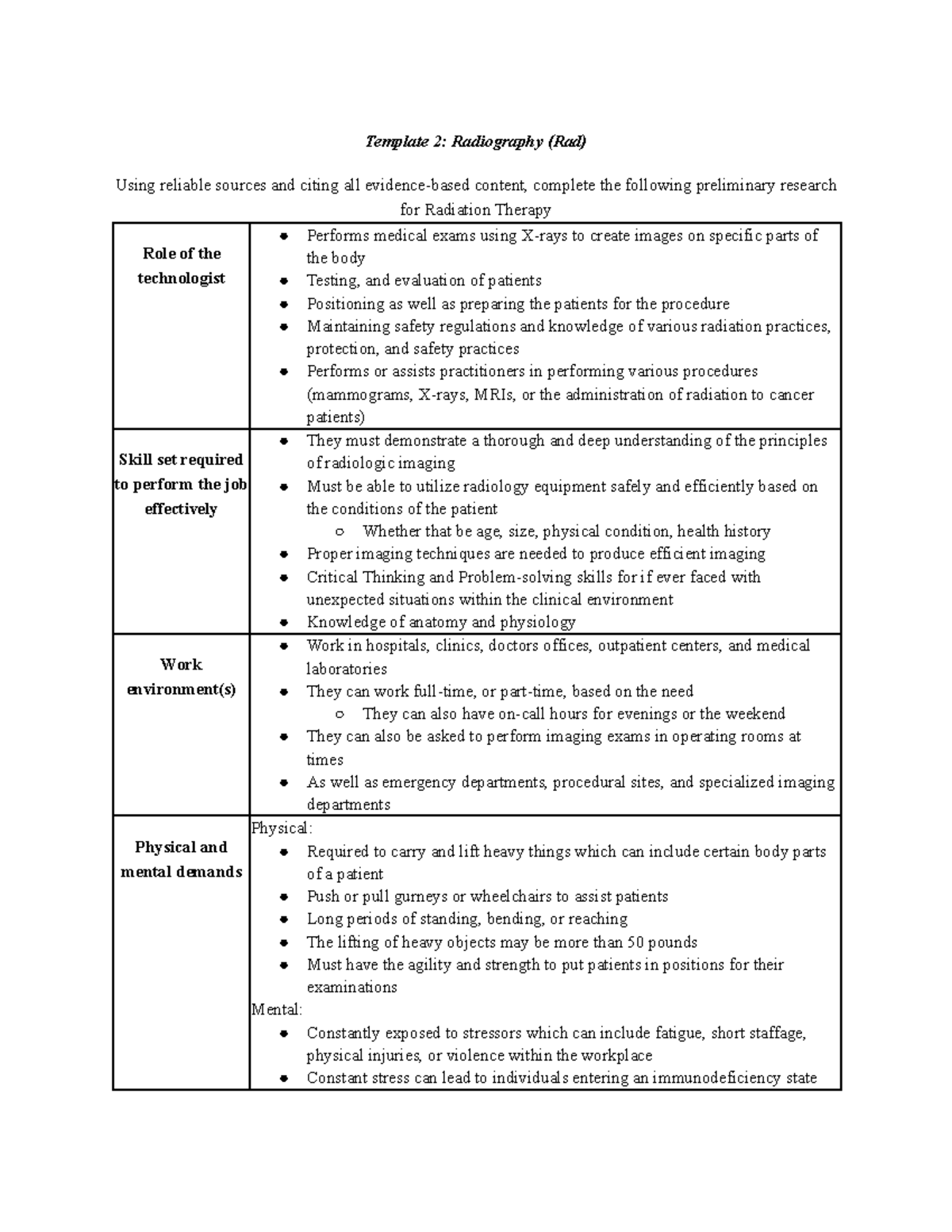 Radiography Template - Template 2: Radiography (Rad) Using reliable ...