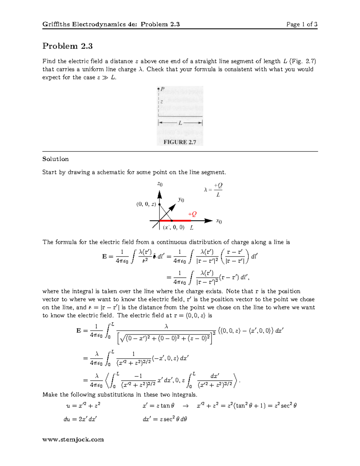 Chapter 2 Practice Problems - Problem 2. Find the electric field a distance z above one end of a ...