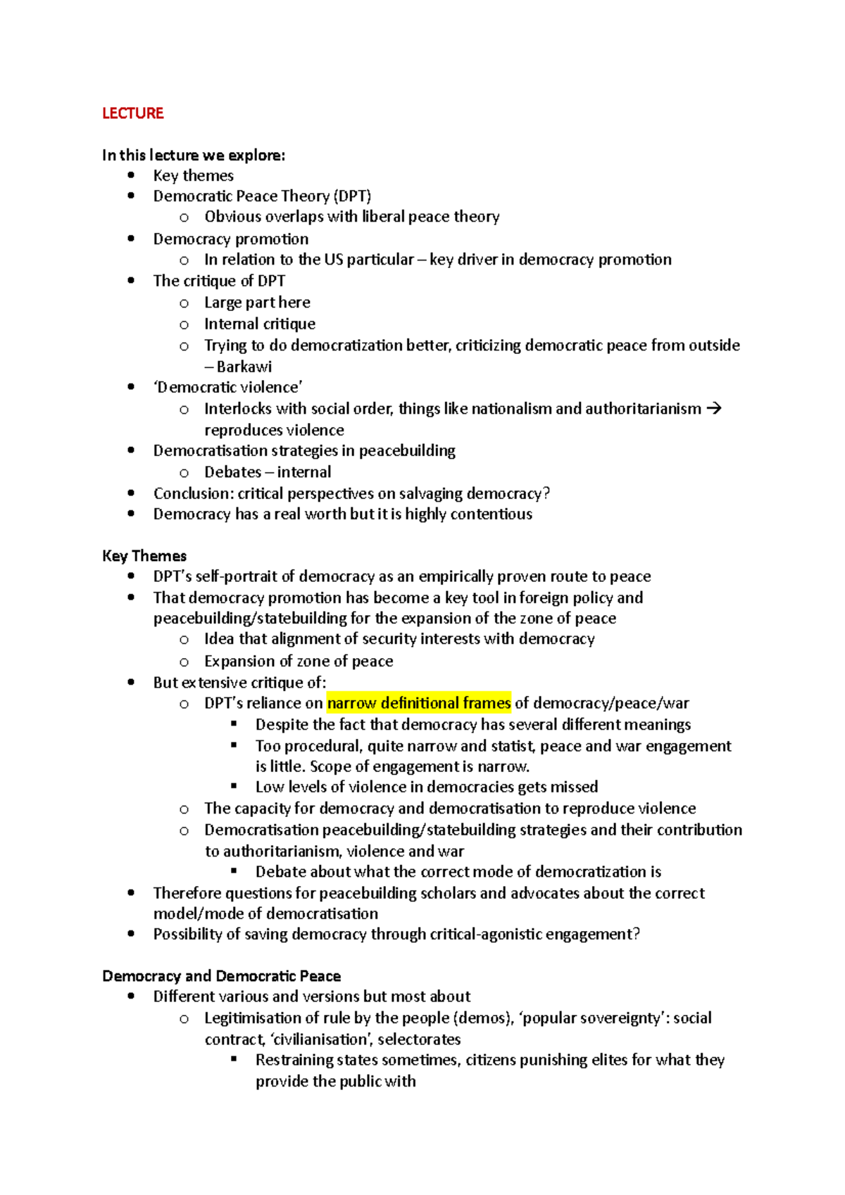 Democracy - Essential and Further reading notes - LECTURE In this ...