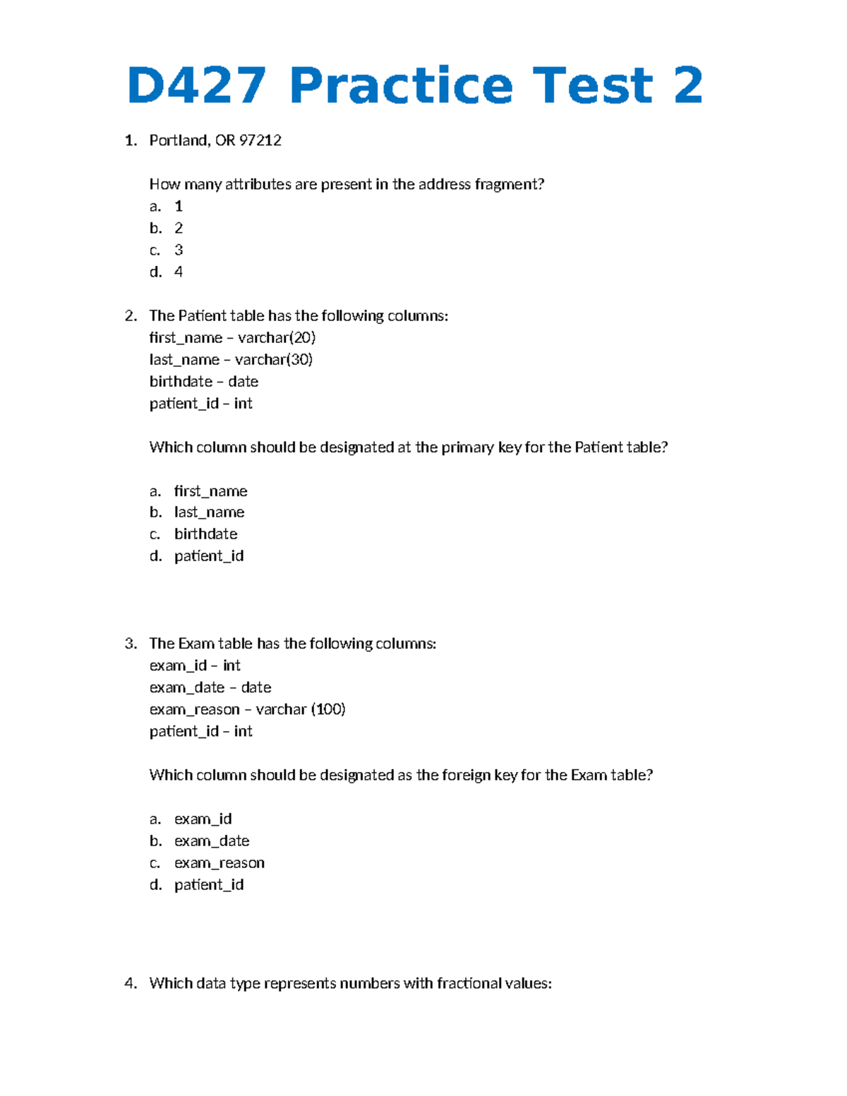 D427 Practice Test 2 with Answer Key - D427 Practice Test 2 Portland ...