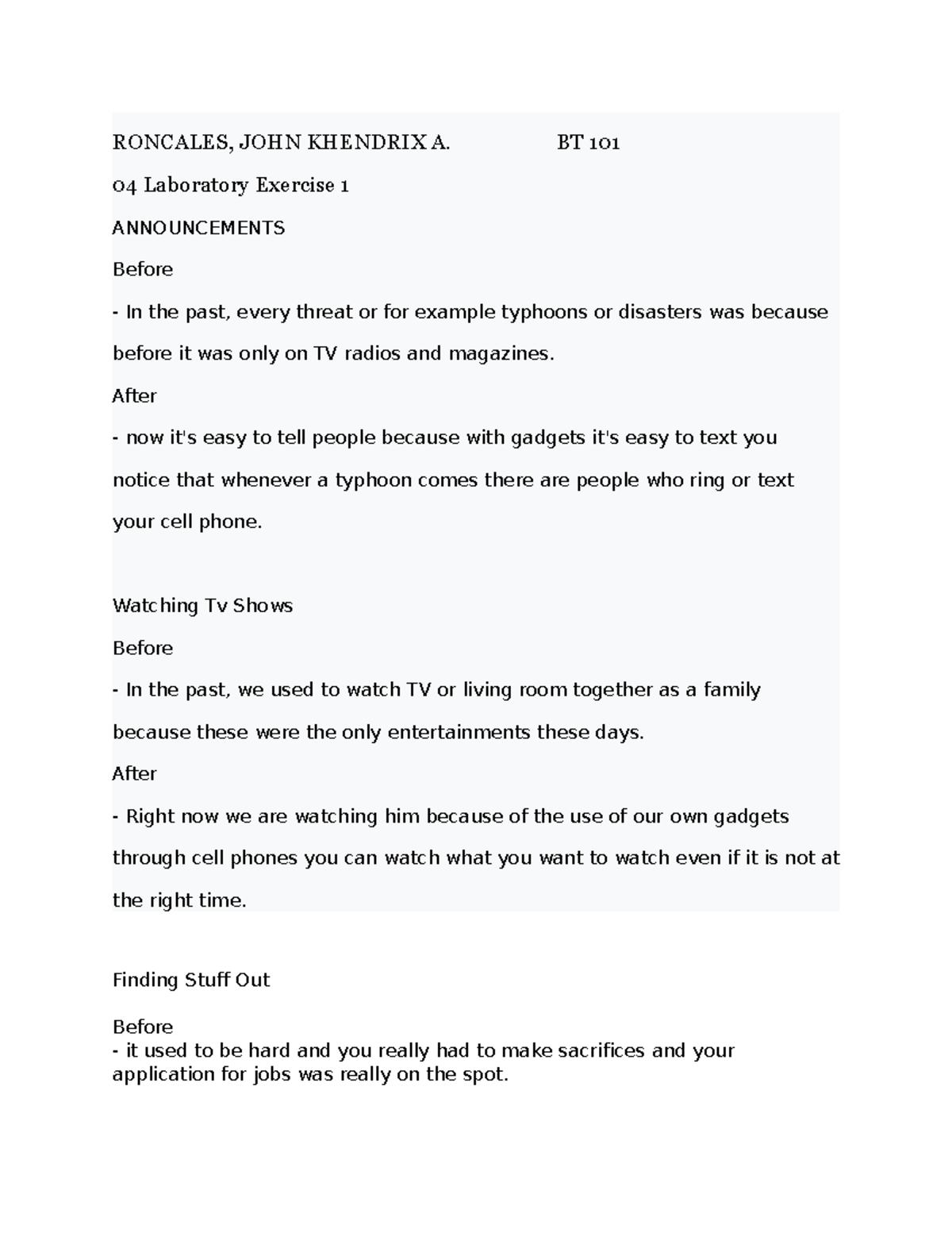 04 Laboratory Exercise 1 - RONCALES, JOHN KHENDRIX A. BT 101 04 ...