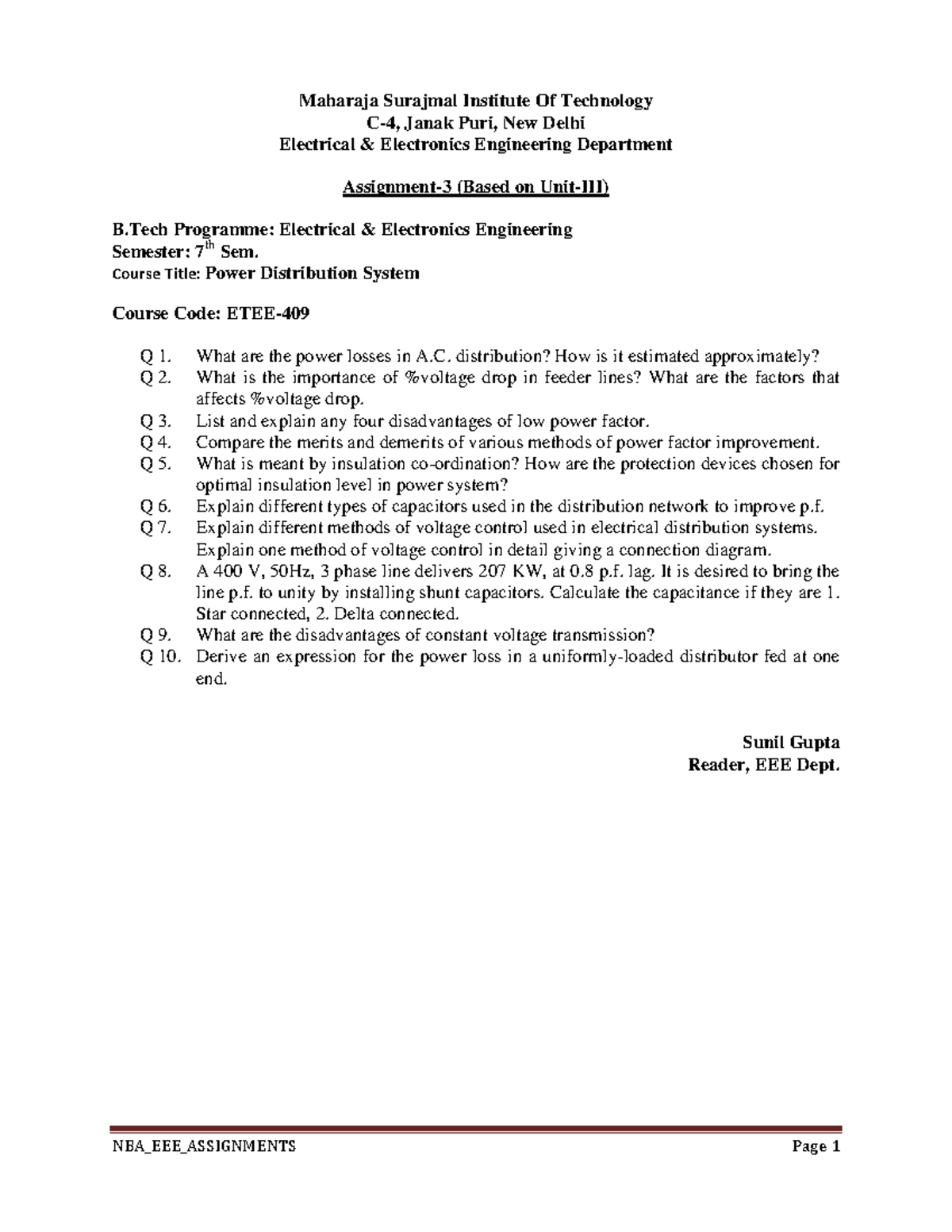 PDS Assignment 3 - NBA_EEE_ASSIGNMENTS Page 1 Maharaja Surajmal Institute Of Technology C-4 ...