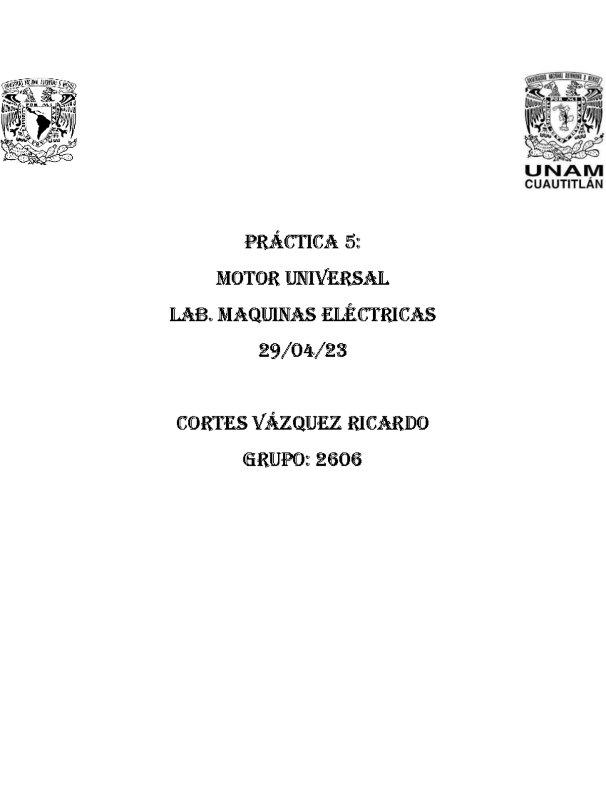 Practica 5 Maquinas Electricas Pr·ctica 5 Motor Universal Lab