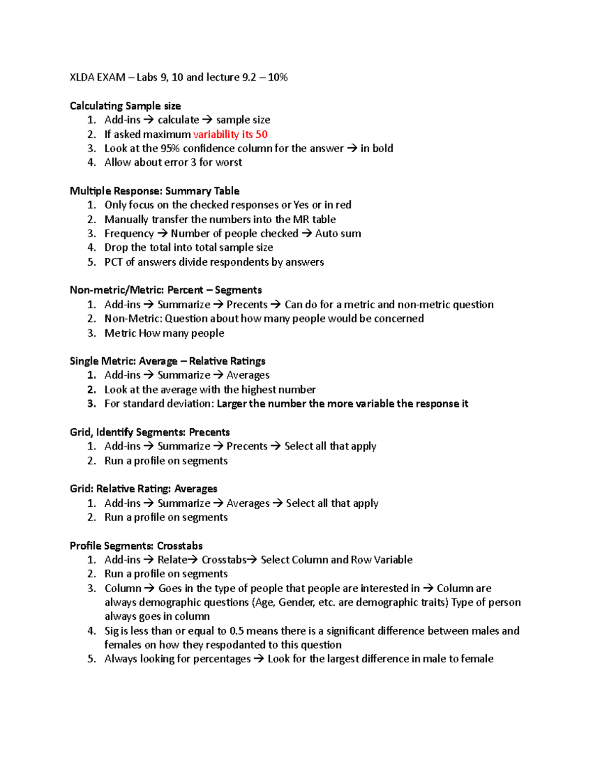 XLDA EXAM PREP - XLDA EXAM – Labs 9, 10 and lecture 9 – 10% Calculating ...