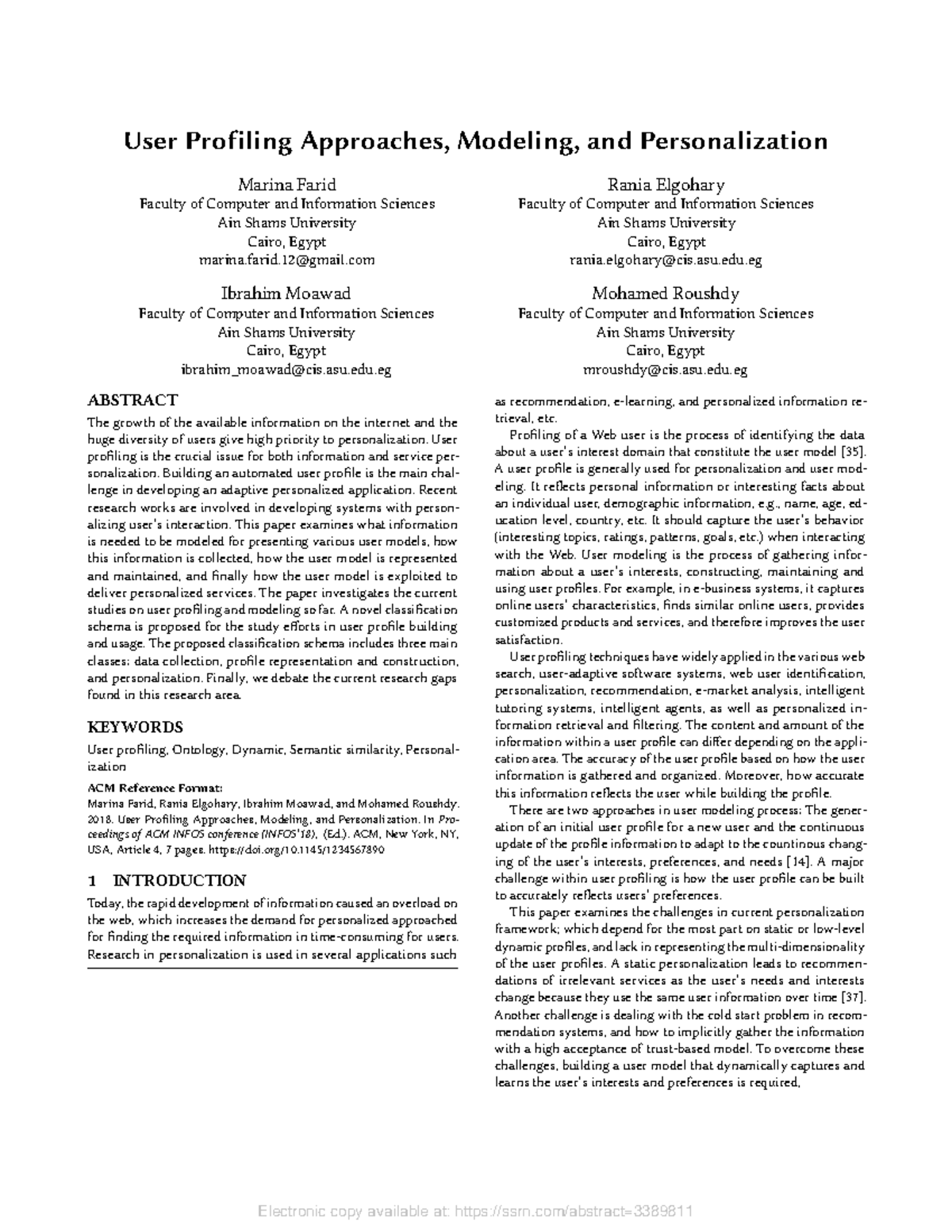 SSRN-id3389811 - related to recommender system - User Profiling Approaches, Modeling, and - Studocu