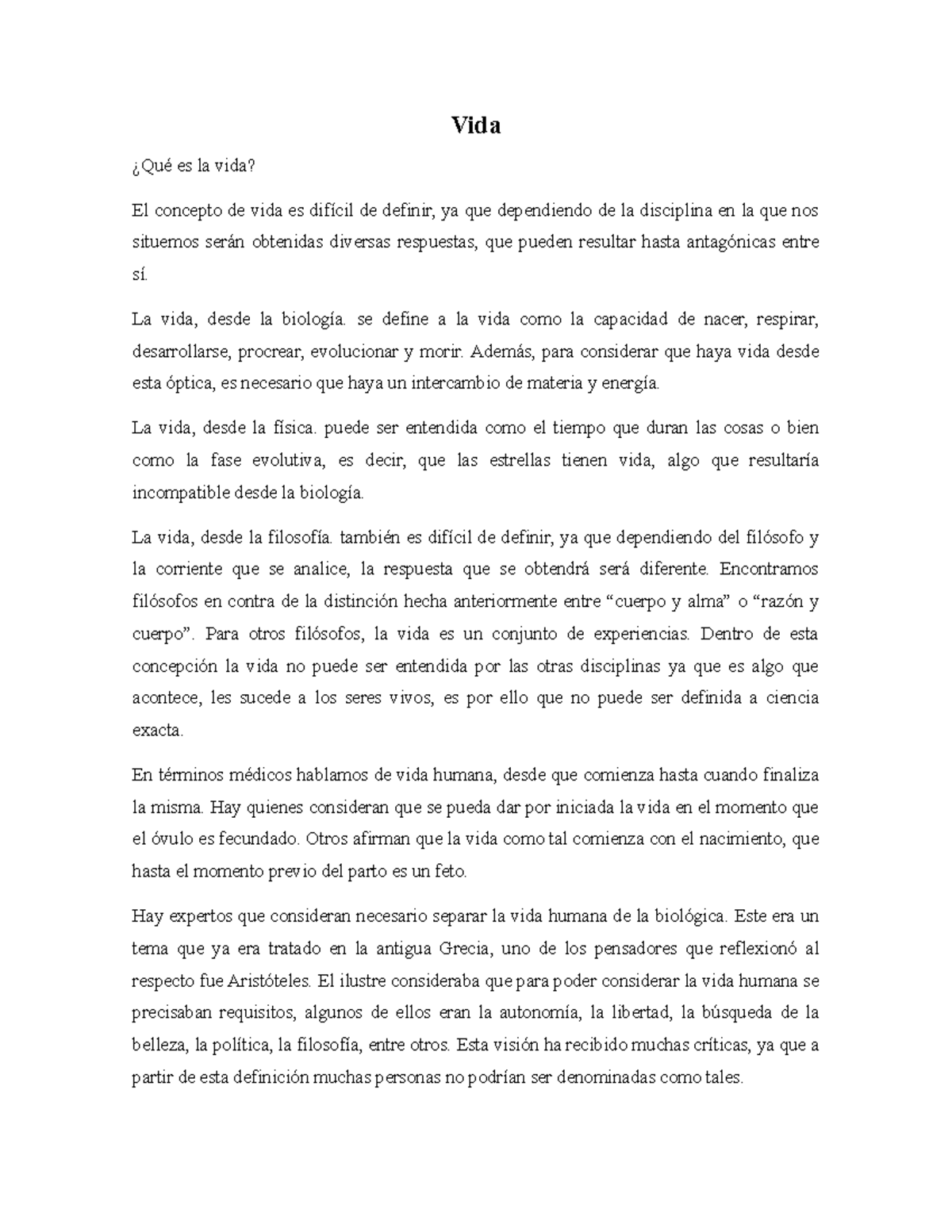 Vida - material de estudio y aprendizaje - Vida ¿Qué es la vida? El ...