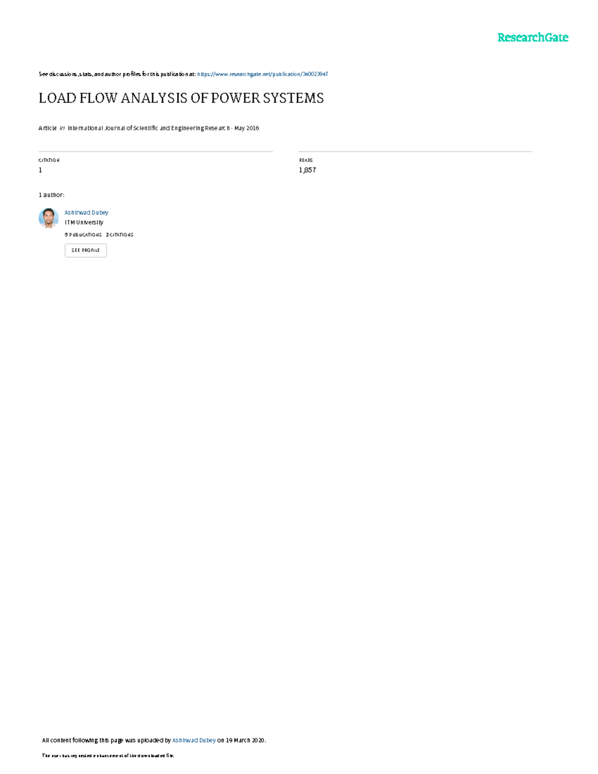 LOAD FLOW Analysis OF Power Systems - Electrical Machines - QU - Studocu