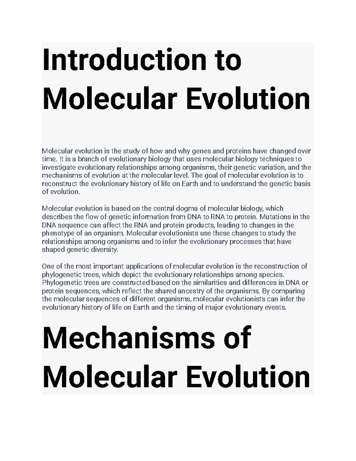 Molecular Evolution 1-2 - Introduction to Molecular Evolution Molecular ...