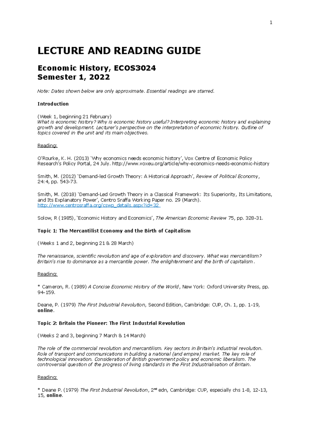 Lecture and Reading Guide ECOS3024 2022 - LECTURE AND READING GUIDE ...