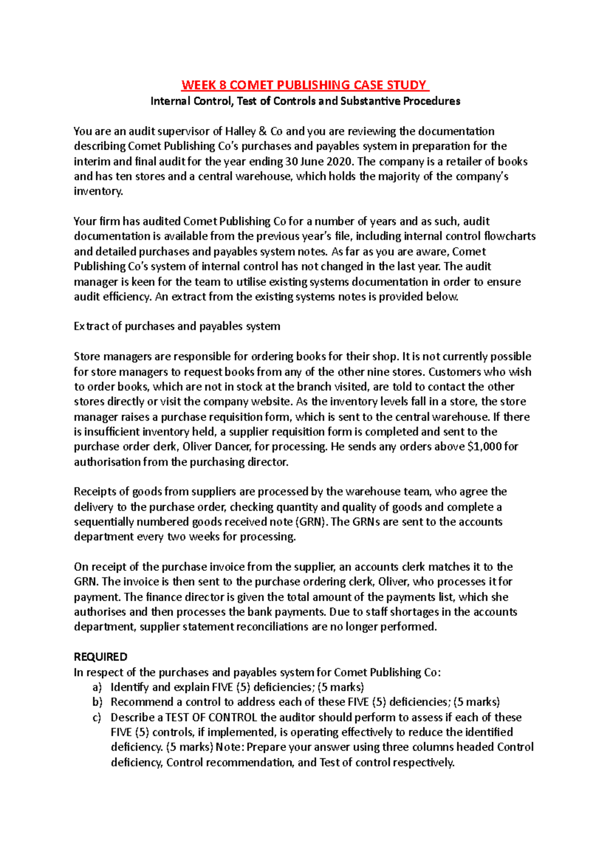 Week 8 Comet Publishing Case Study (Questions and Answers) - WEEK 8 ...