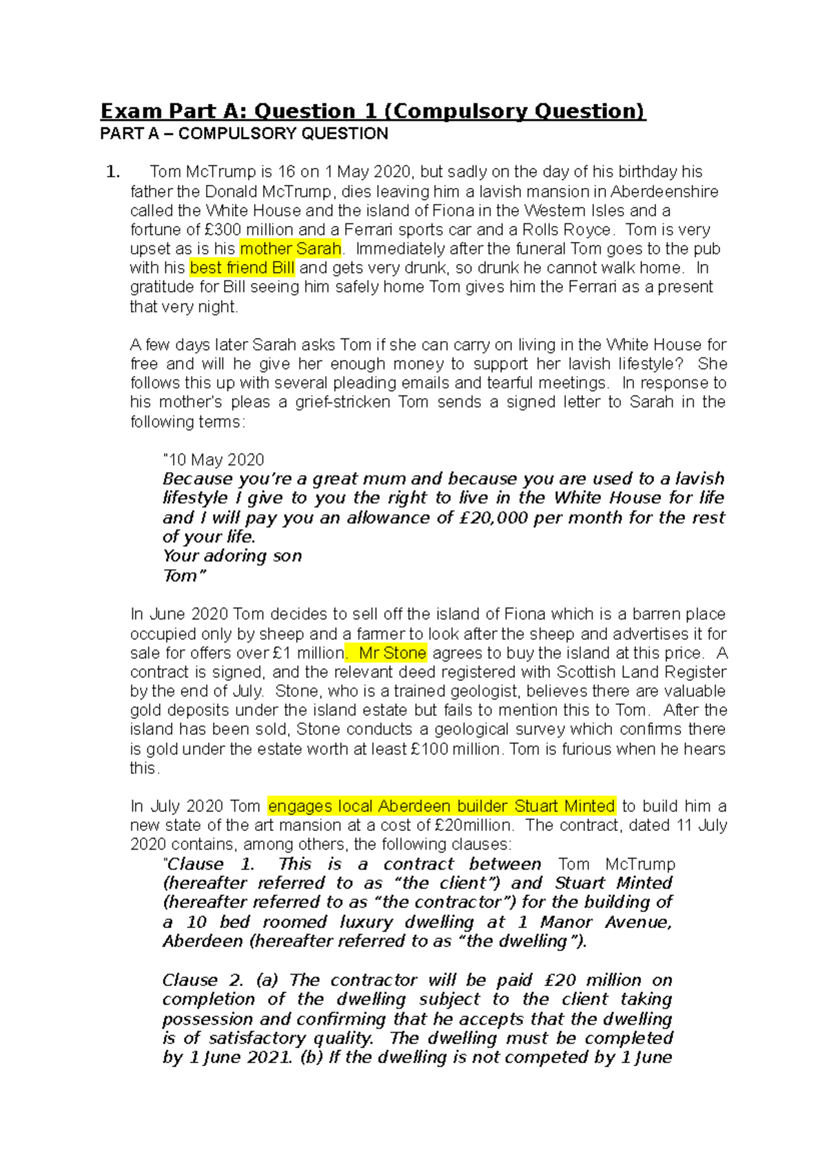 Exam Part A- Scenario Question - Exam Part A: Question 1 (Compulsory ...