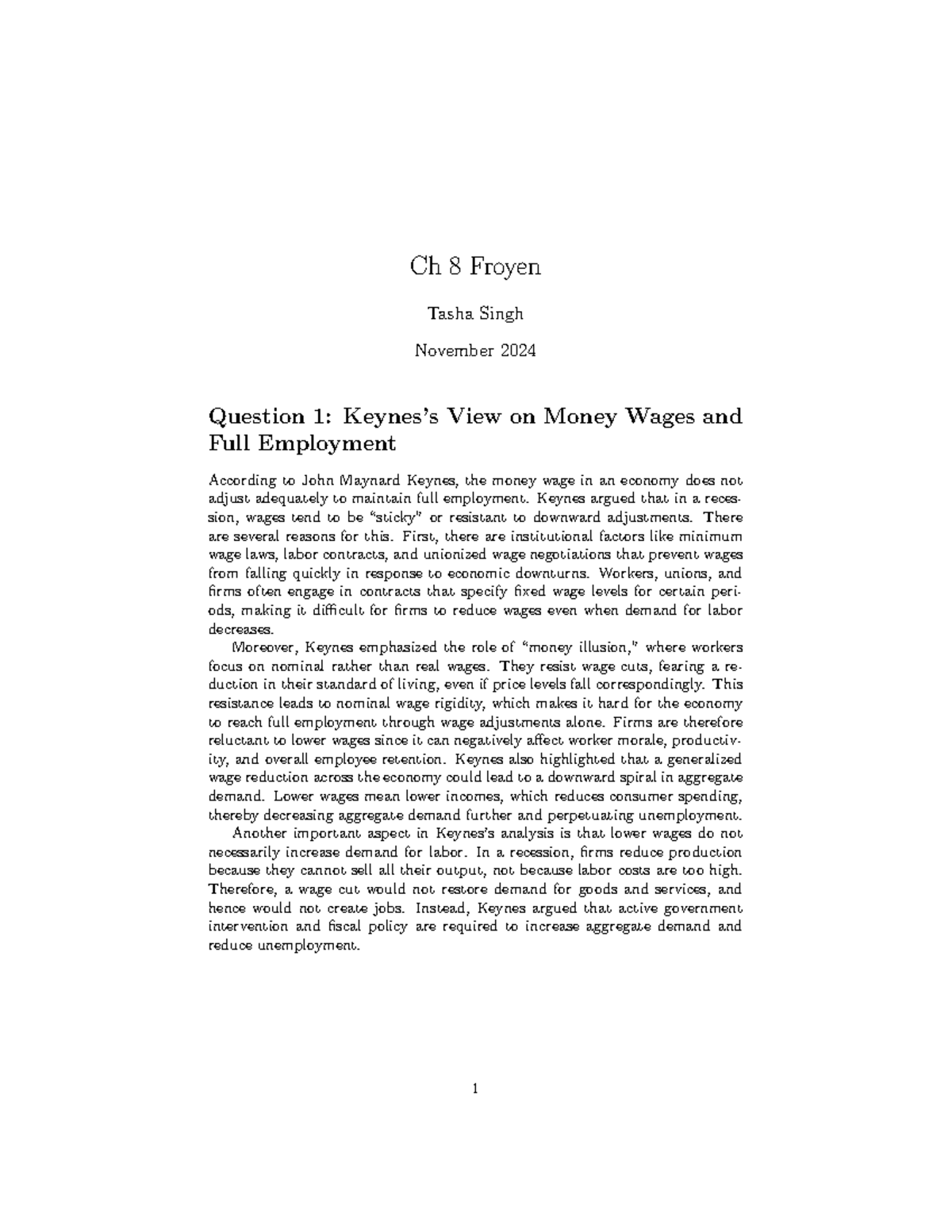 Ch 8 Froyen - ch 8 - Ch 8 Froyen Tasha Singh November 2024 Question 1 ...