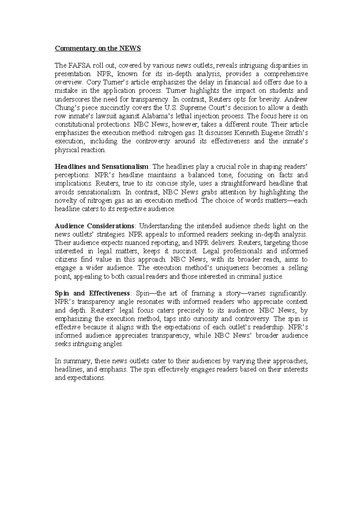 Commentary on the NEWS - NPR, known for its in-depth analysis, provides ...