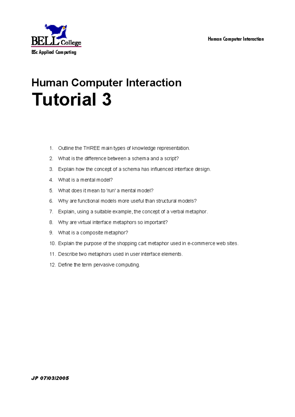Hcitutorial 3 Lecture Notes Human Computer Interaction Bsc Applied Computing Human Computer