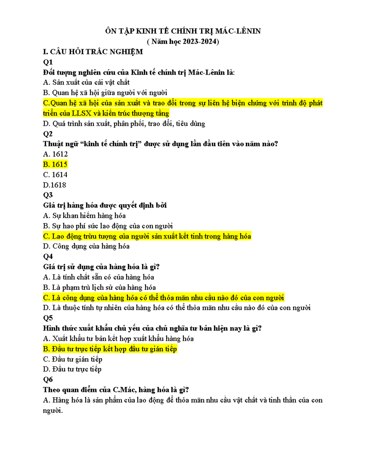 7-24-cô Vân - jkjg - ÔN TẬP KINH TẾ CHÍNH TRỊ MÁC-LÊNIN ( Năm học 2023 ...