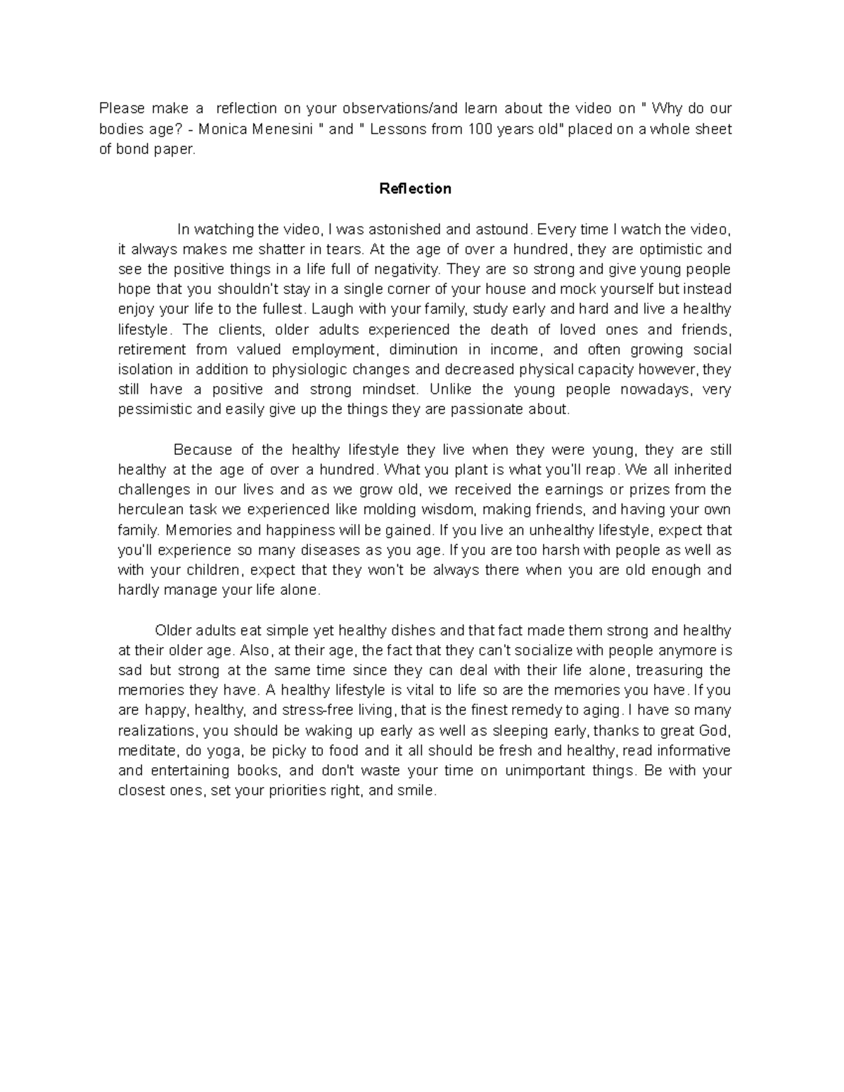 M3. Post task. Reflection - Please make a reflection on your ...