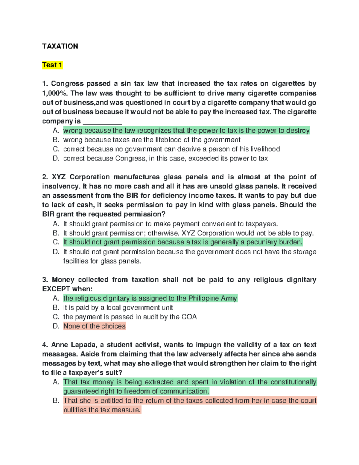 Taxation Review Files - For Review about Tax - TAXATION Test 1 1 ...