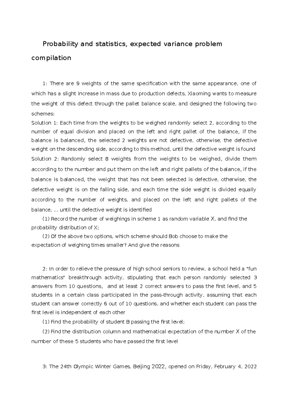 Probability and statistics, expected variance problem compilation ...
