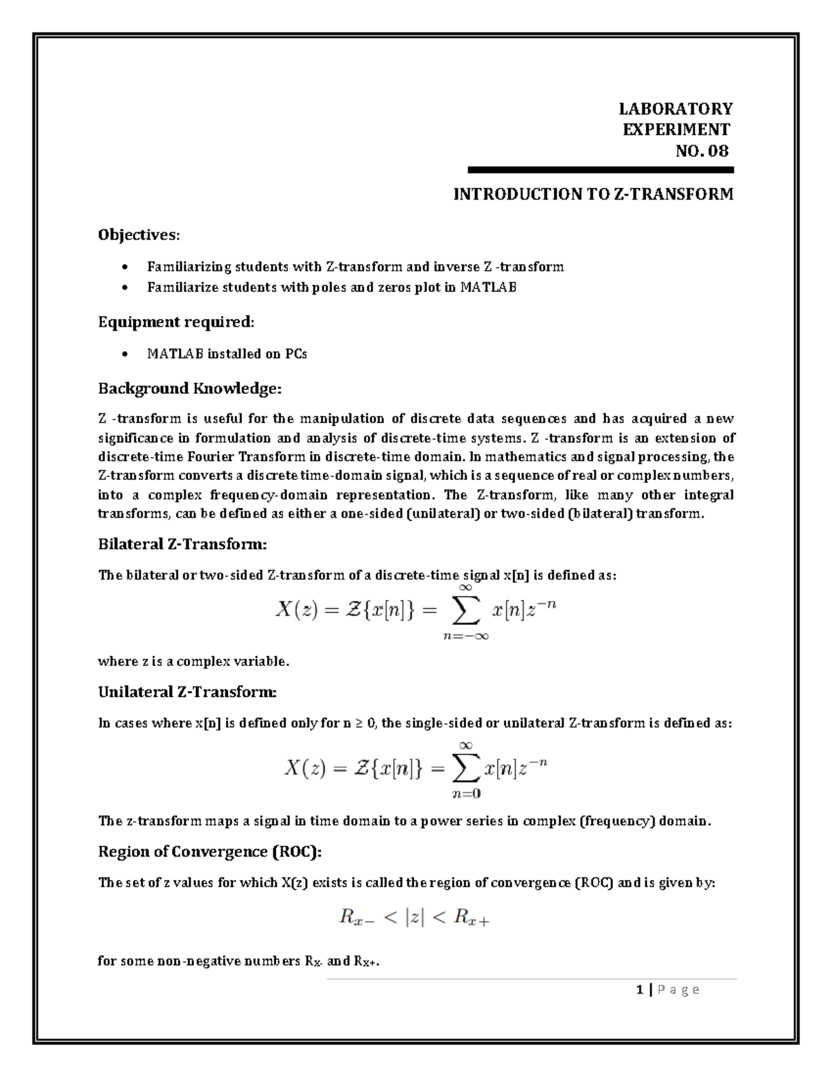 Dsp Lab Manual 08 Introduction To Z Transform Laboratory Experiment No 08 Introduction To