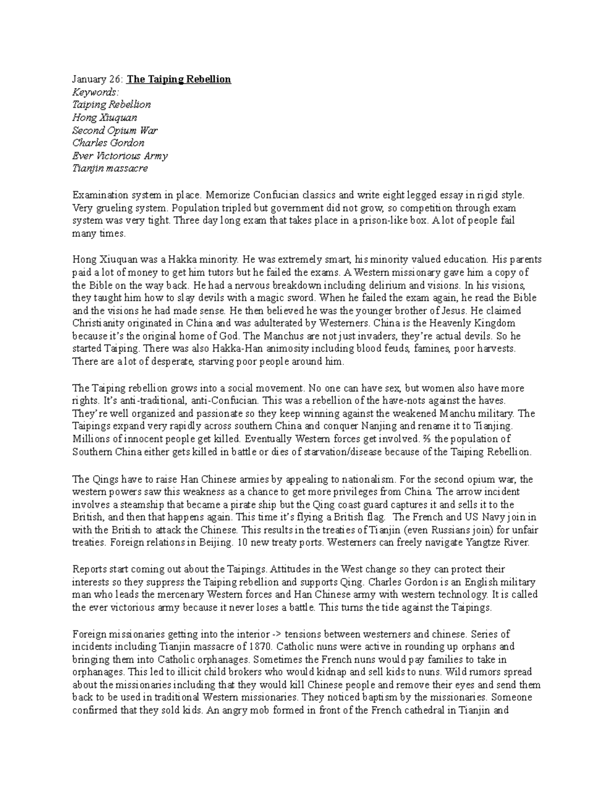 Lecture 9 - History of Modern China - January 26: The Taiping Rebellion ...