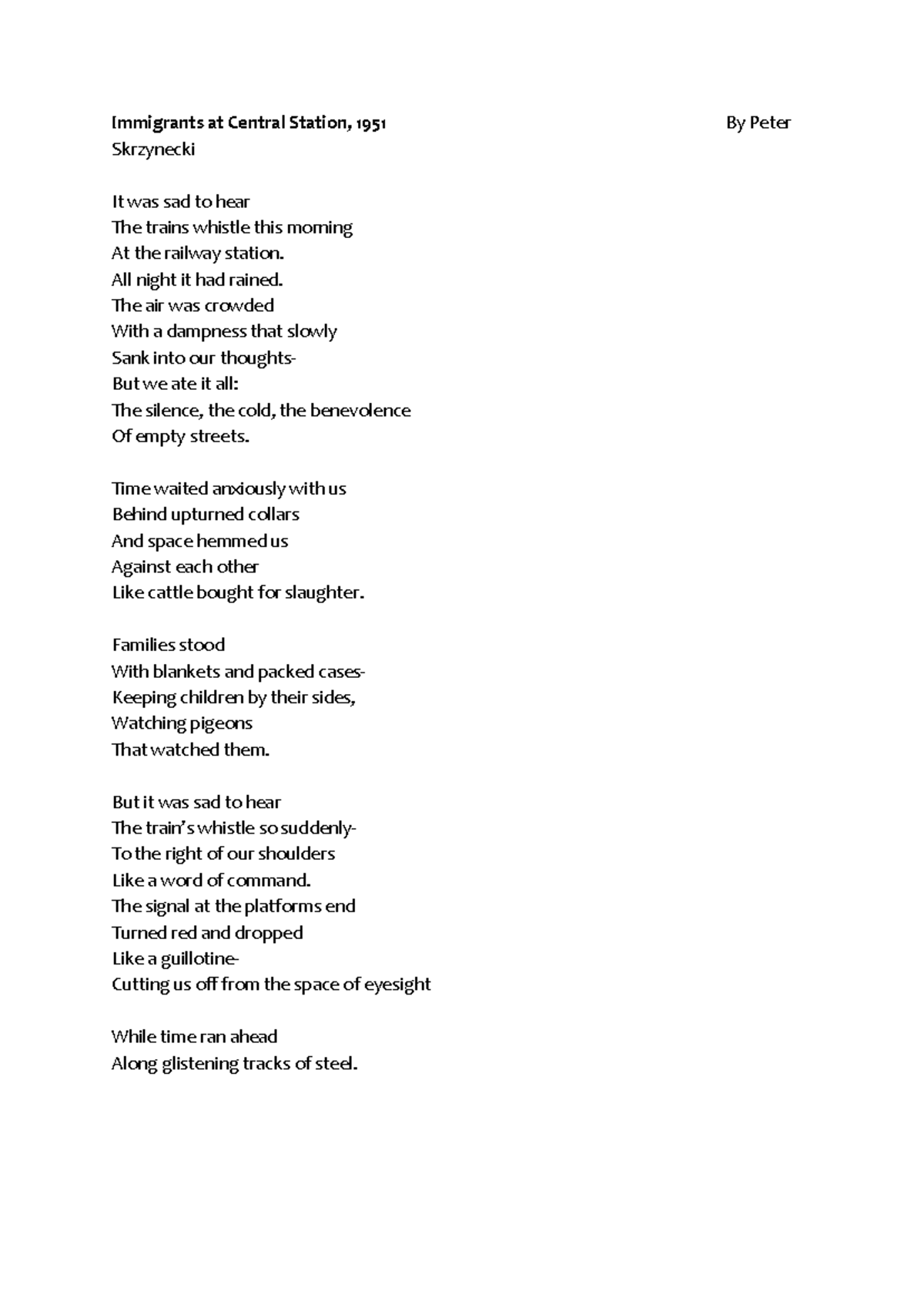 1️⃣🦅 Poetry - Immigrants at Central Station - Immigrants at Central ...