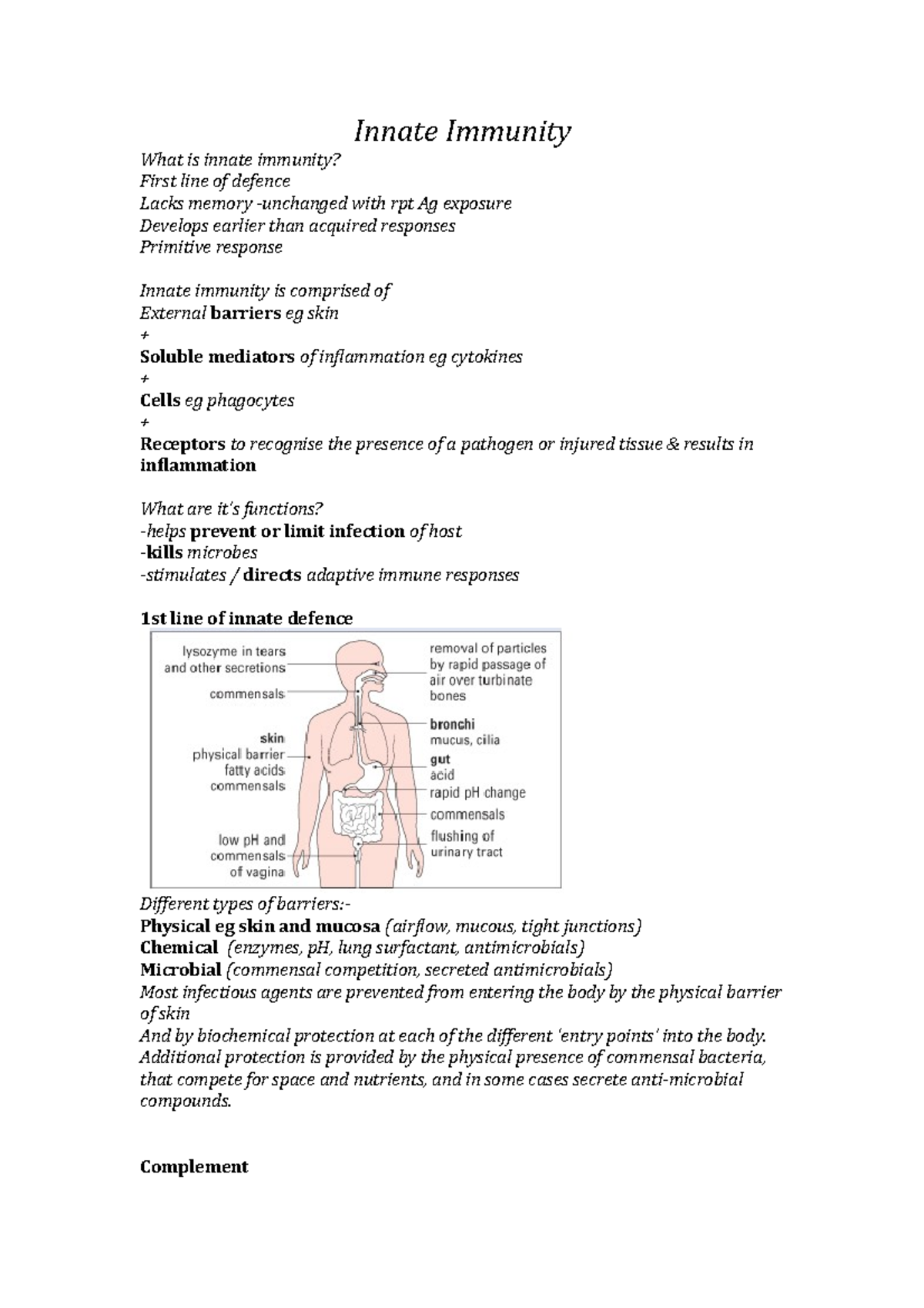 Innate Immunity - Lecture notes Semester 1 - Innate Immunity What is ...