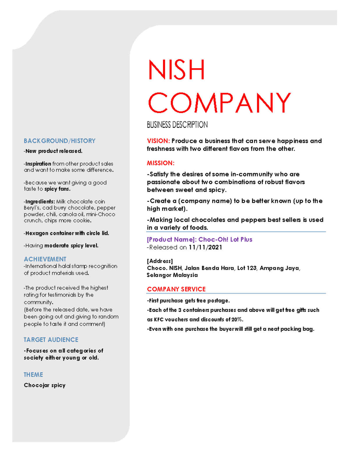 B2 Business Profile - notes for businees - NISH COMPANY BUSINESS ...