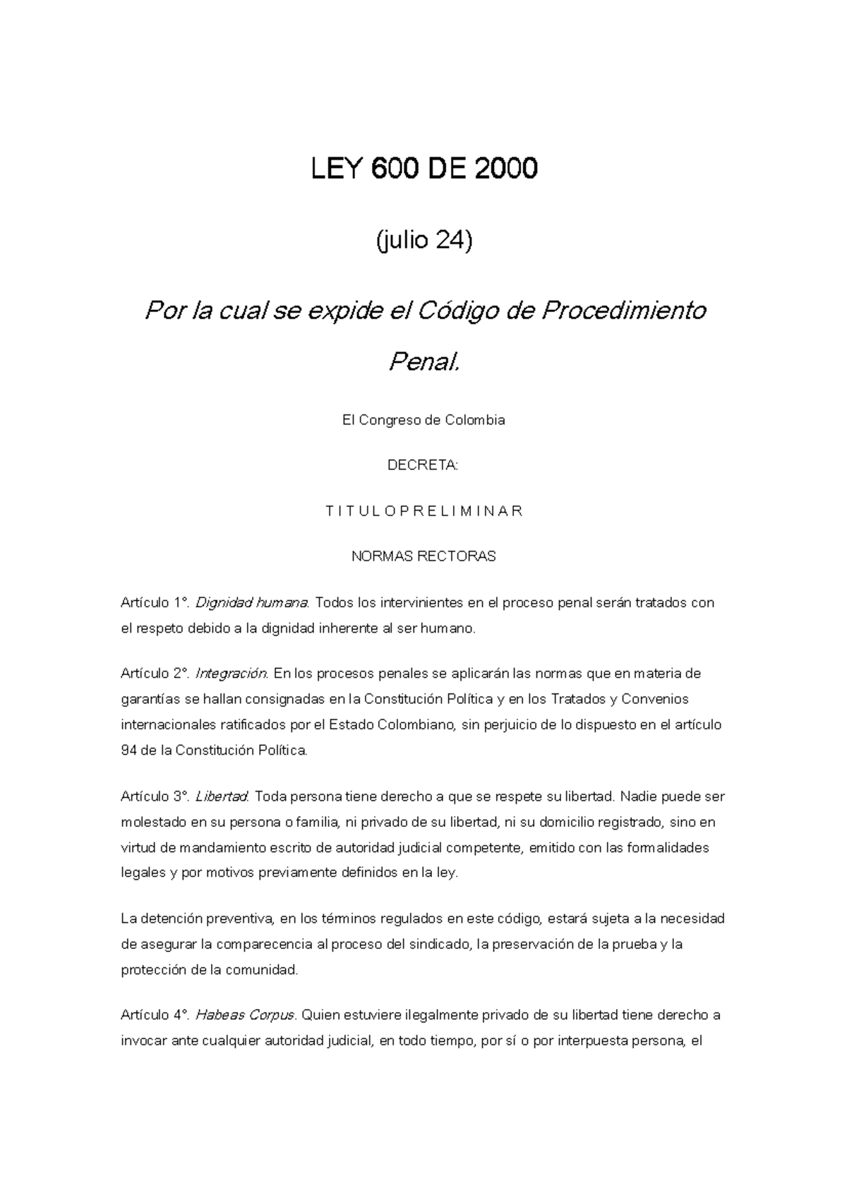 2000 col ley600 - Código Penal Colombiano Ley 600 de 2000 - LEY 600 DE ...