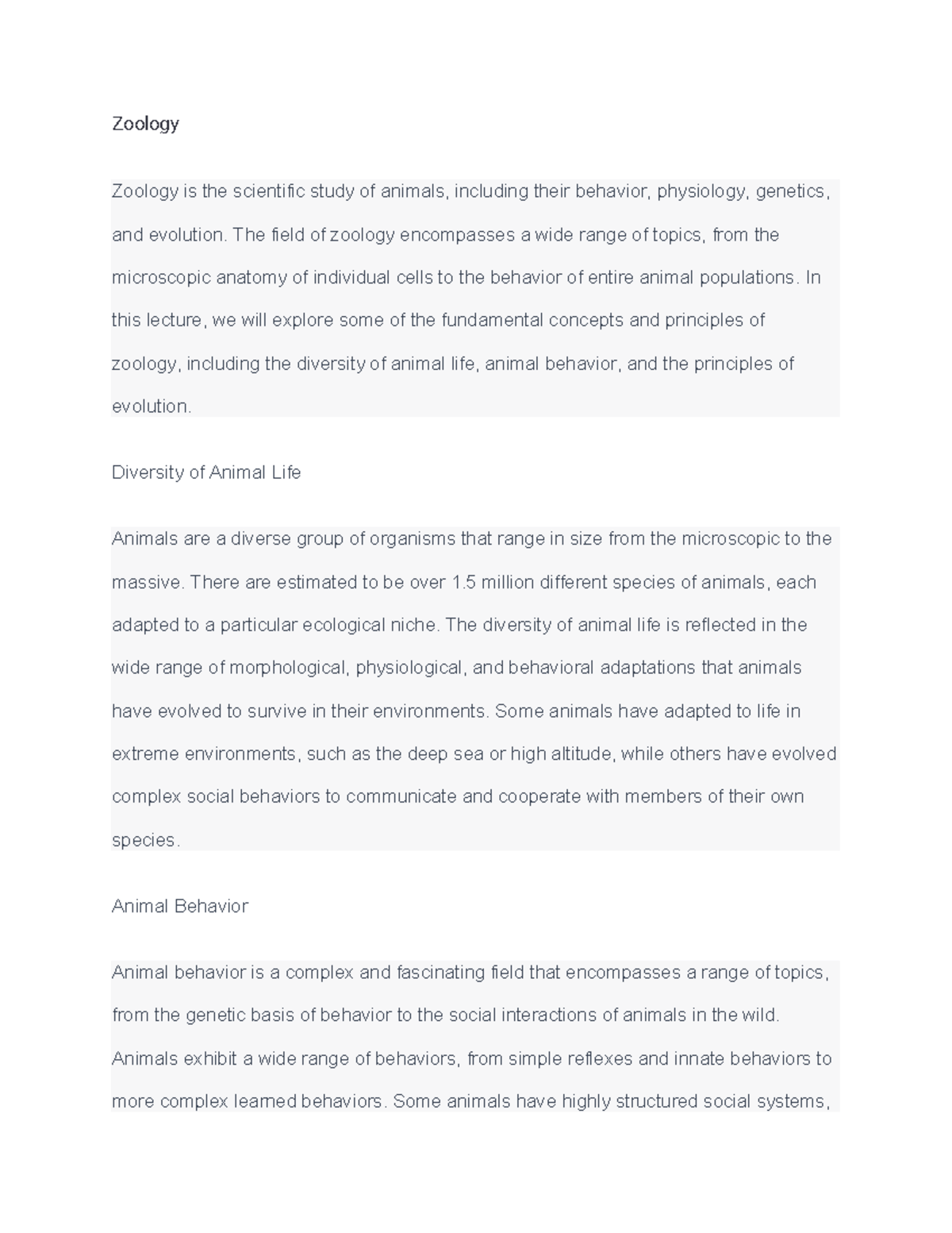 Zoology Notes - Zoology Zoology is the scientific study of animals ...