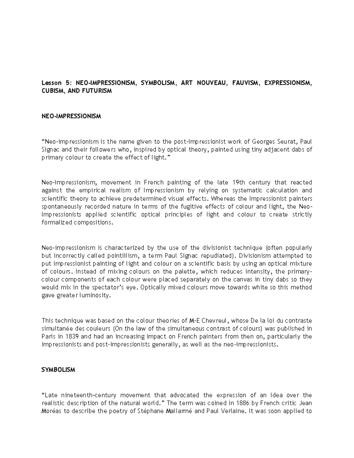 Module Five Lesson Fivetwo Arts Appreciation - Lesson 5: NEO ...