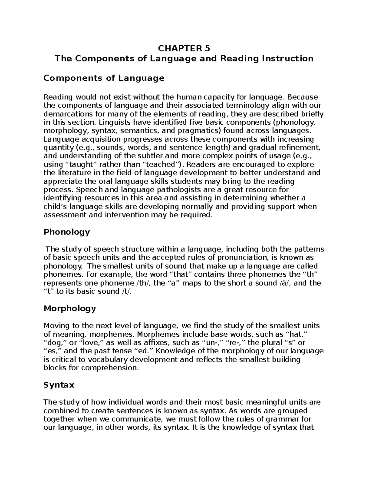 Chapter 5 instructional teaching - CHAPTER 5 The Components of Language ...