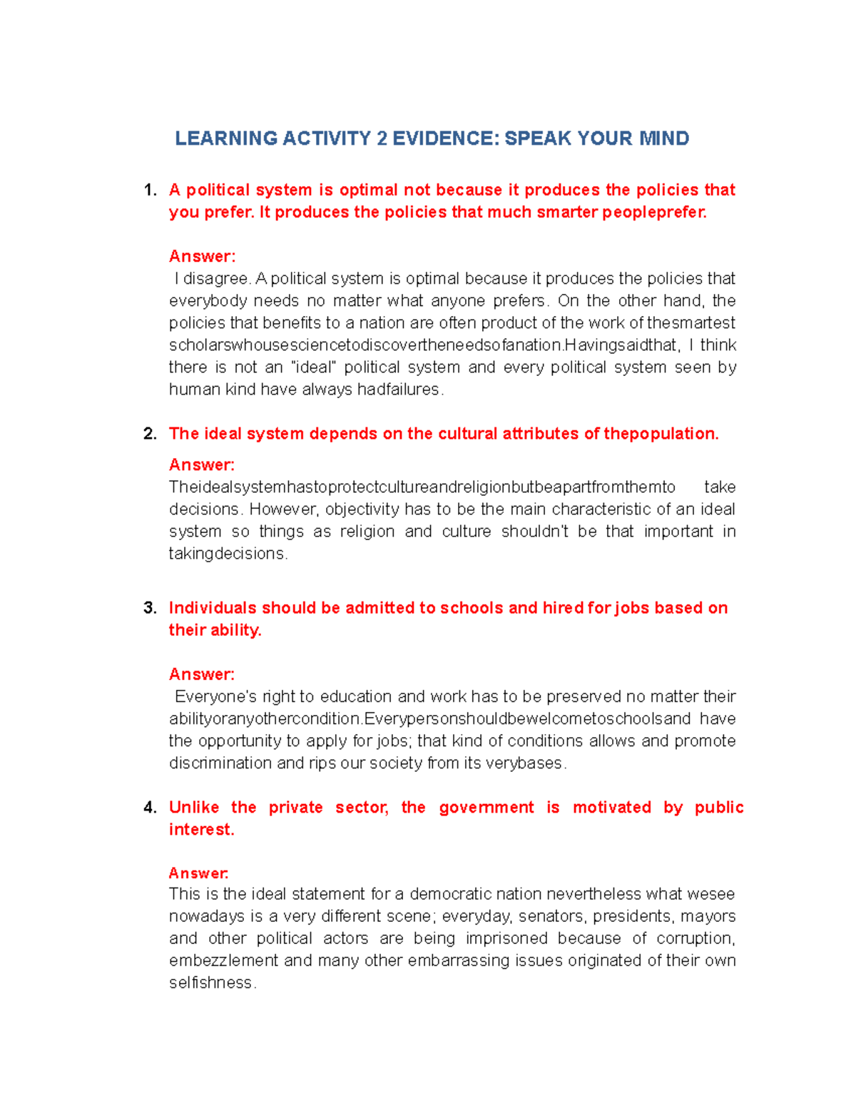 420285710 Evidence Speak Your Mind docx - LEARNING ACTIVITY 2 EVIDENCE ...