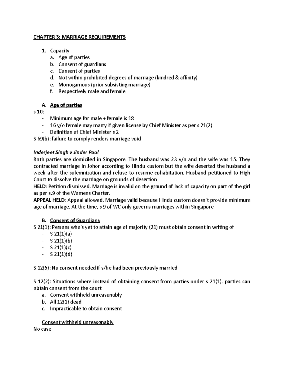 Marriage Requirements - CHAPTER 3: MARRIAGE REQUIREMENTS Capacity a ...