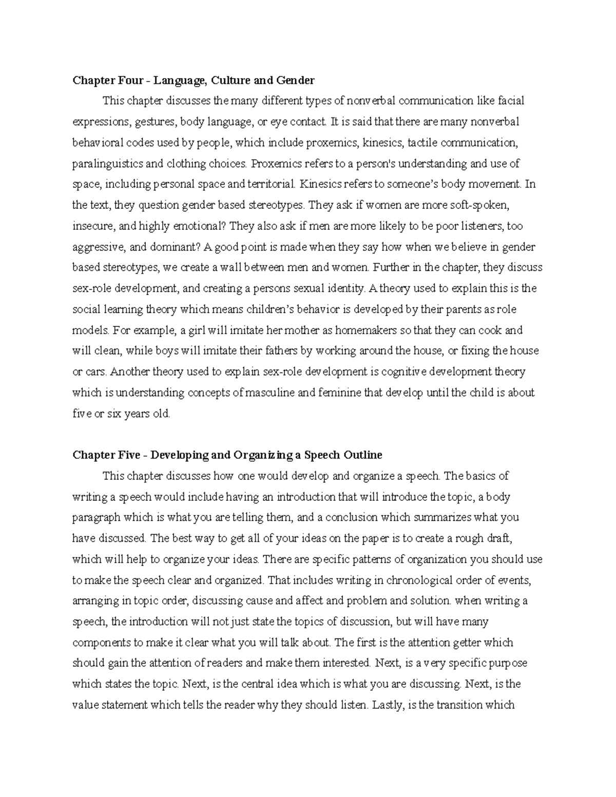 Journals Ch. 4-6 - Speech journal chapters 4-6 - Chapter Four ...