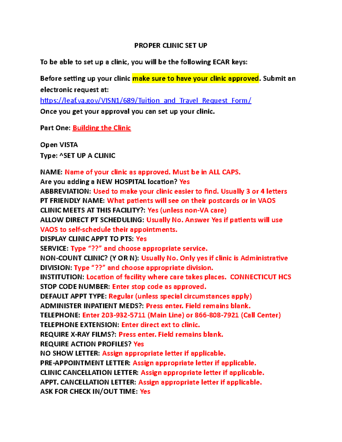 Setting UP A Clinic Instructions - PROPER CLINIC SET UP To be able to ...