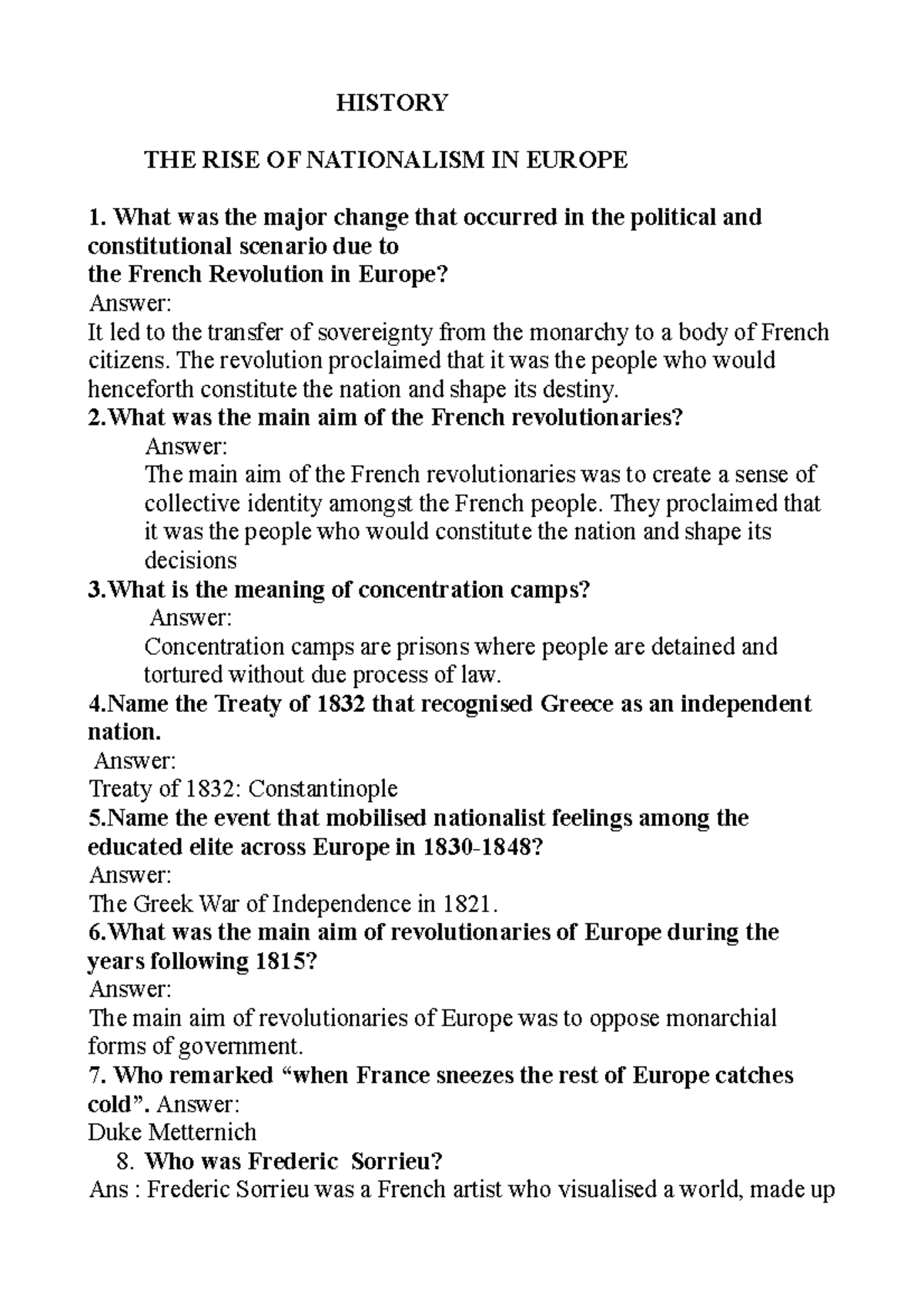 Soc ws anser - HISTORY THE RISE OF NATIONALISM IN EUROPE What was the ...