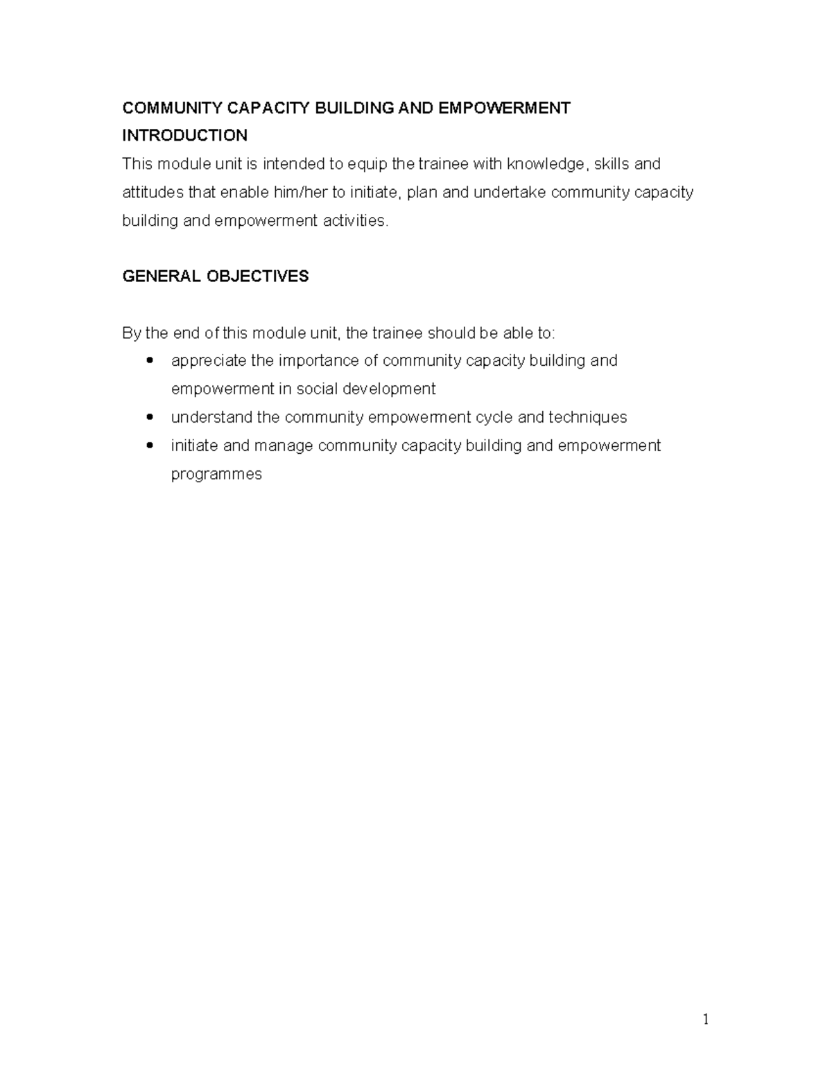 Capacity building - COMMUNITY CAPACITY BUILDING AND EMPOWERMENT ...