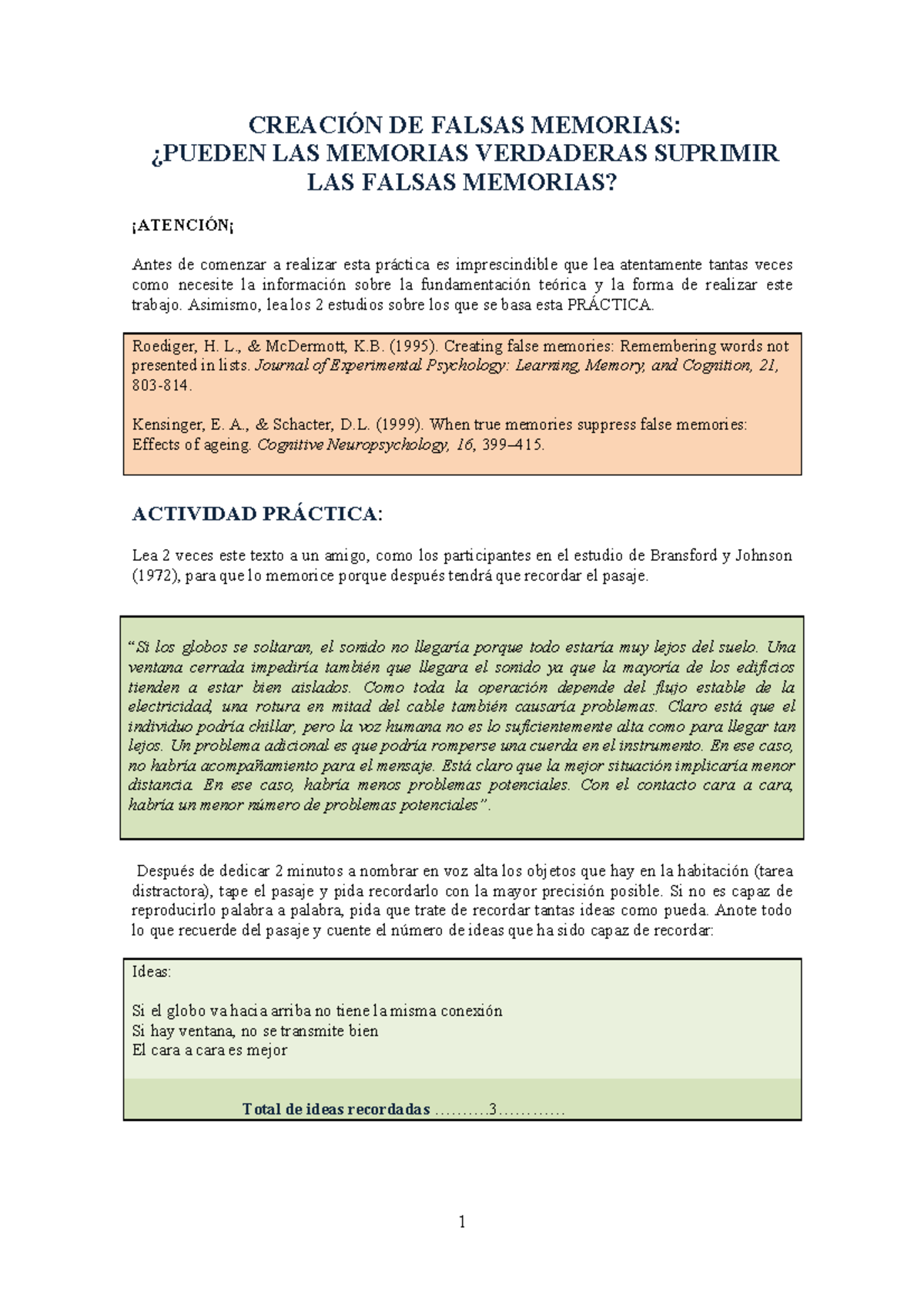 PEC resuelta - memoria - CREACIÓN DE FALSAS MEMORIAS: ¿PUEDEN LAS ...