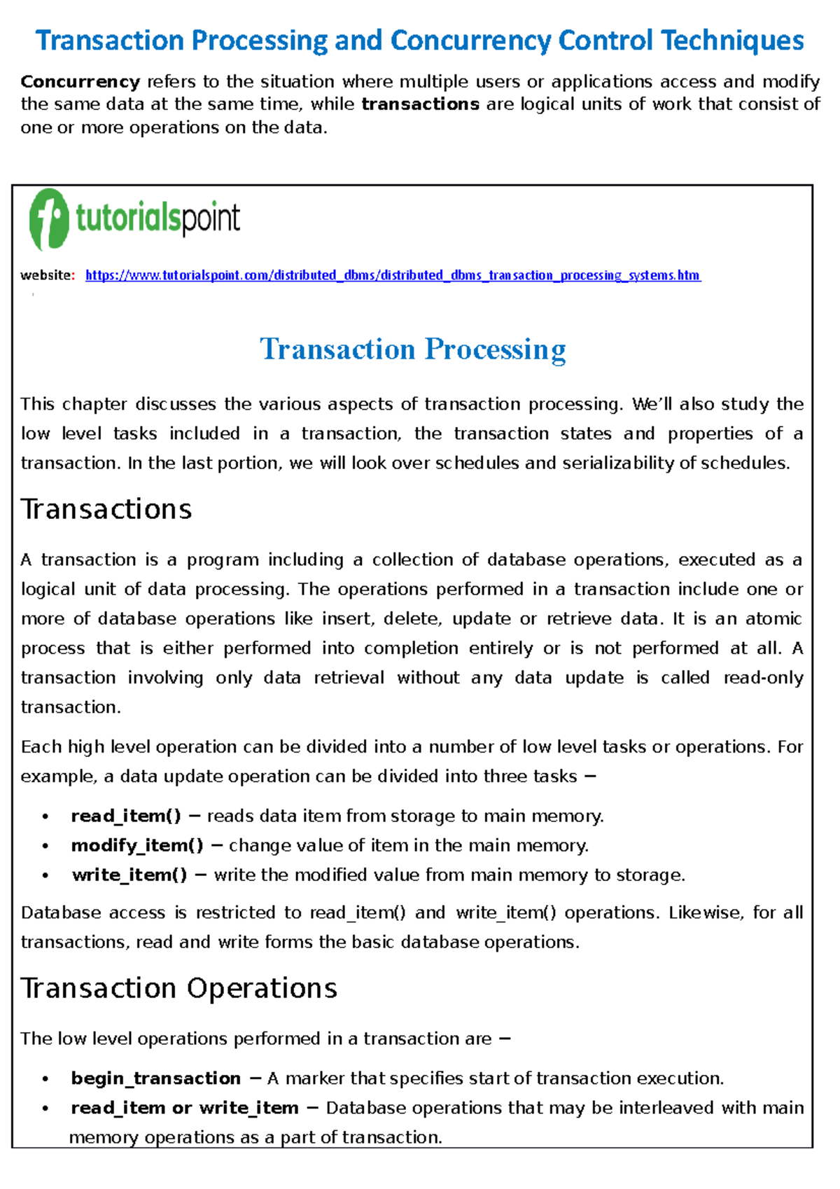 Lec3 DBAM (Transaction Processing and Concurrency Control Techniques) - Transaction Processing ...