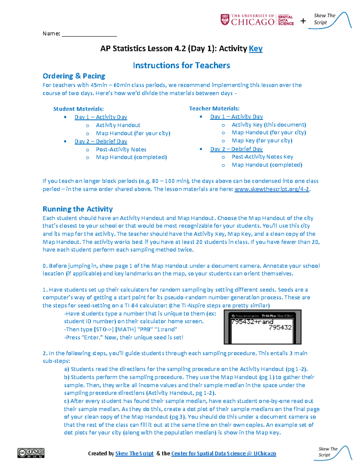 4.2.STS.UC - Skew the Script 4.2 - + Name: _________________ AP Statistics Lesson 4 (Day 1 ...