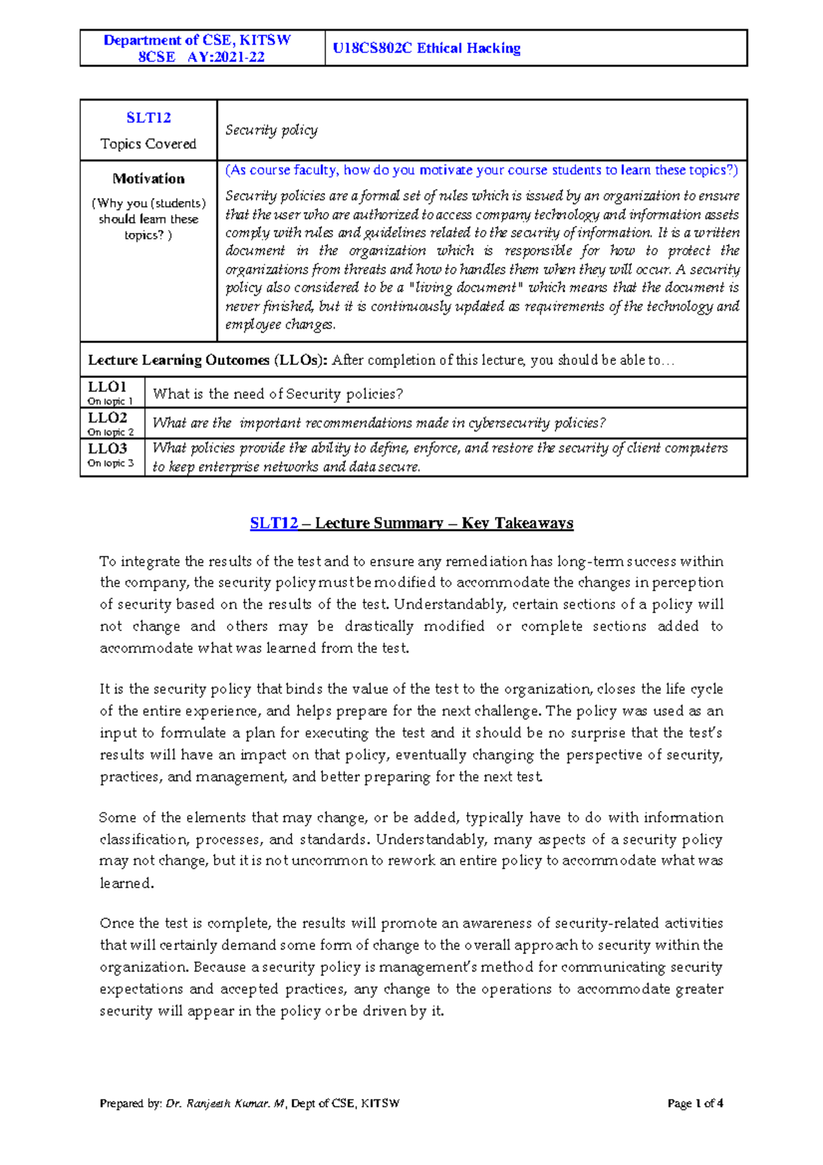 Ethical Hacking-9 - NOTES - 8CSE AY:2021- U18CS802C Ethical Hacking SLT ...