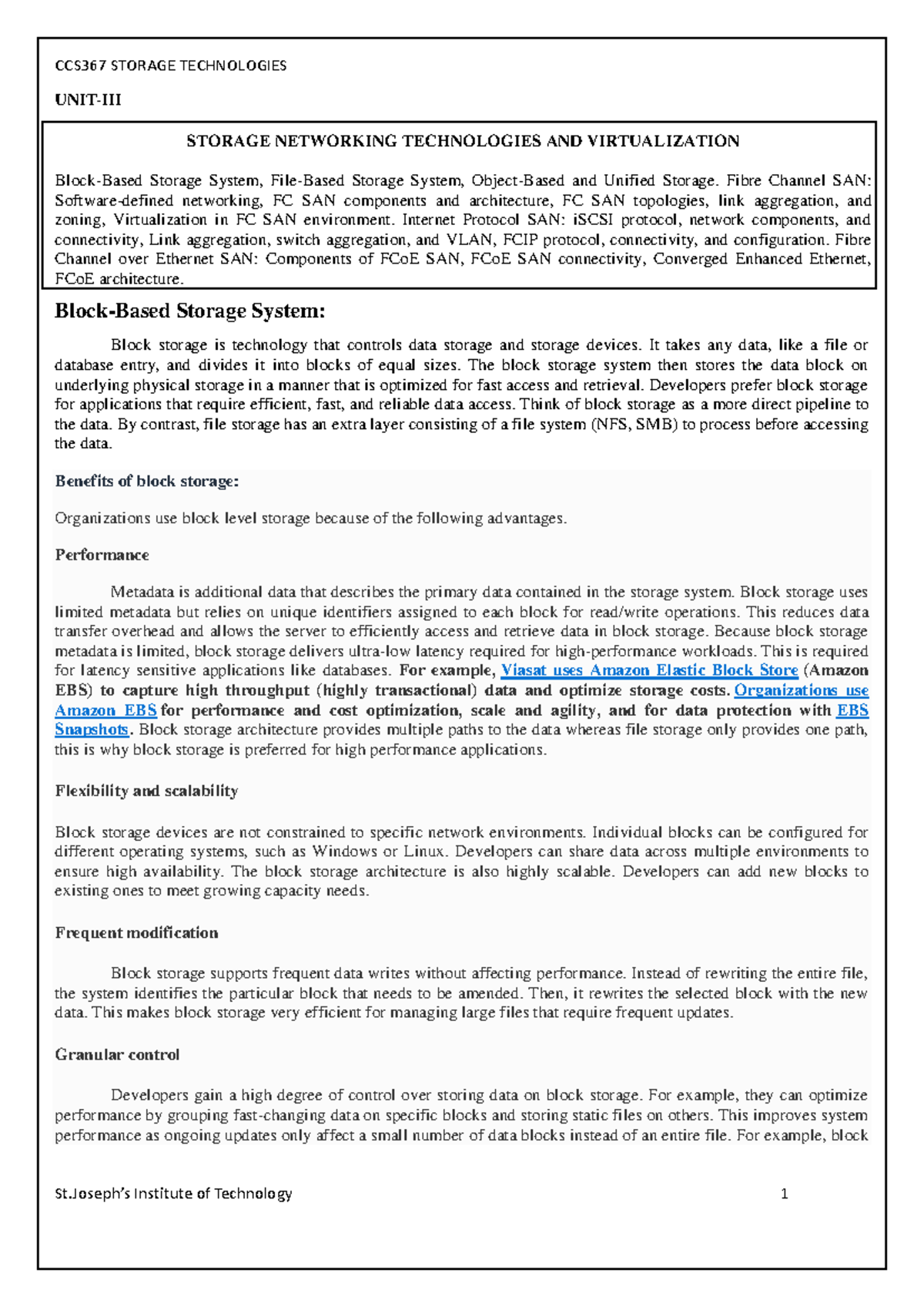 Unit3 Ccs367 Unit Iii Unit Iii Storage Networking Technologies And Virtualization Block Based 