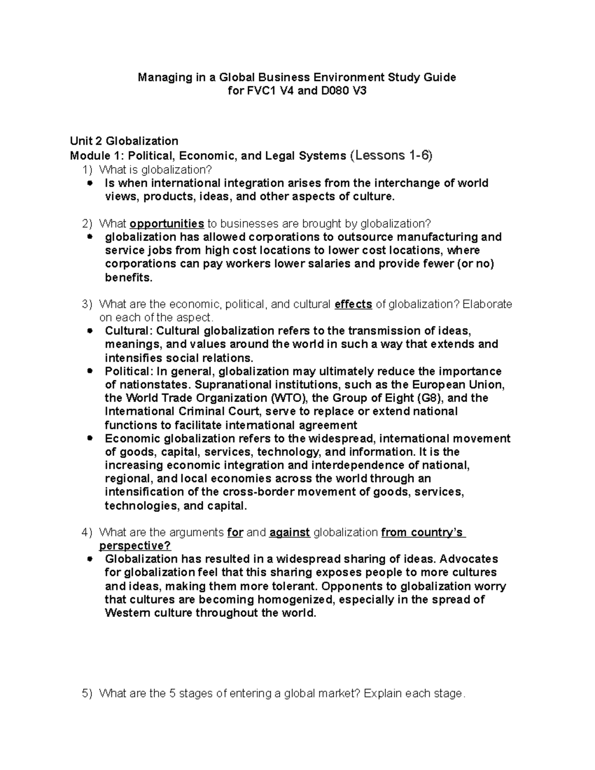 D080 V3-FVC1 V4 Study Guide - Managing in a Global Business Environment ...