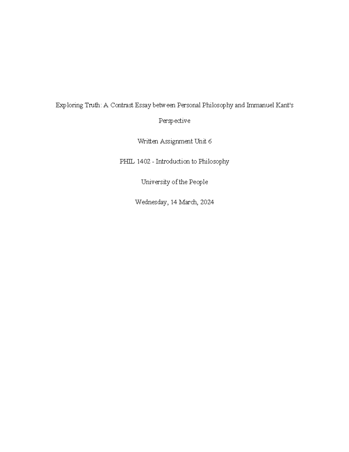 PHIL 1402 - Intro. to Philosophy - Written Assignment Unit 6 ...