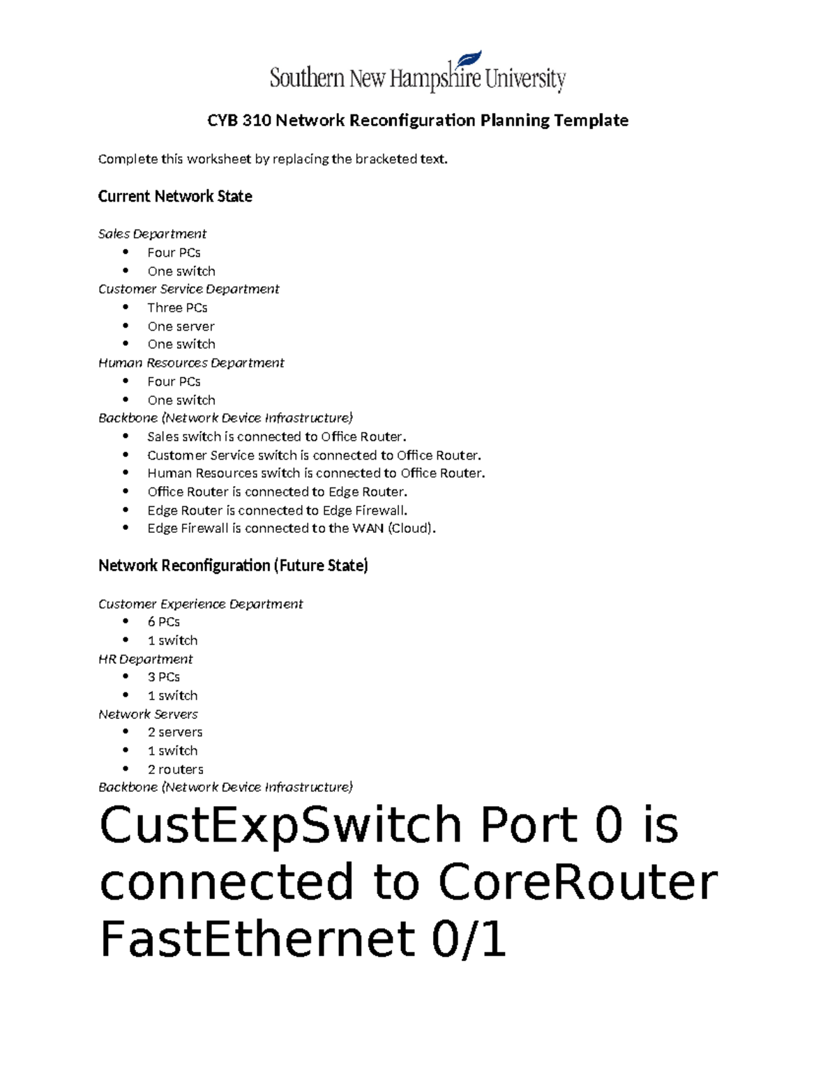 CYB 310 Project 3 Milestone - CYB 310 Network Reconfiguration Planning ...